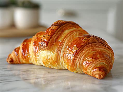 Flaky And Buttery Freshly Baked Croissant With Golden Brown Crust Stock
