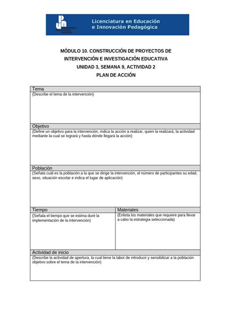Plan De Acción Para Intervención Educativa Pdf