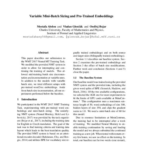 Variable Mini Batch Sizing And Pre Trained Embeddings Acl Anthology