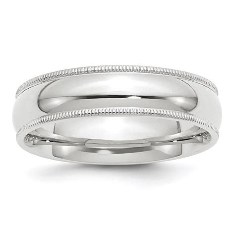 Diamond2deal 14k White Gold 6mm Milgrain Half Round Comfort Fit Wedding