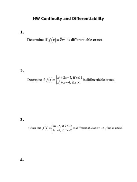Hw Continuity And Differentiability Pdf