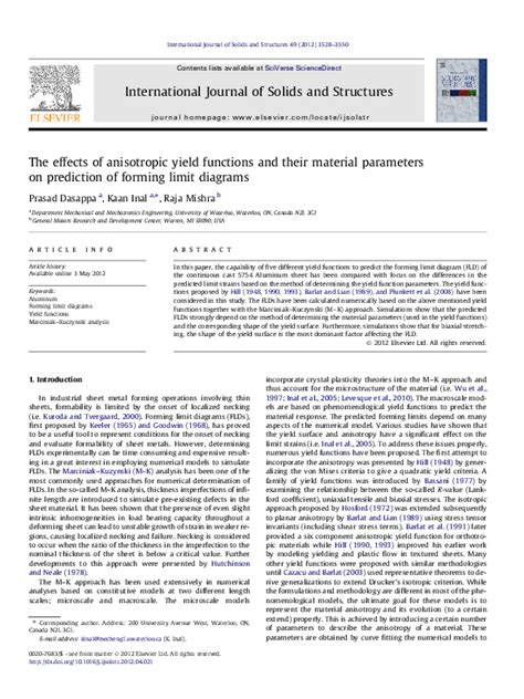 Pdf The Effects Of Anisotropic Yield Functions And Their Material