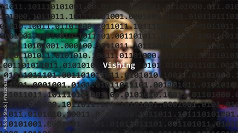 cyber attack vishing text in foreground screen anonymous hacker hidden