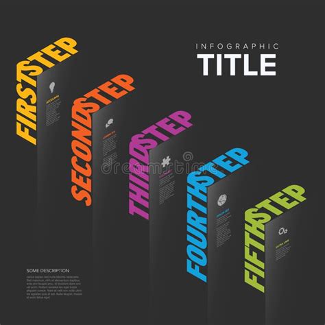 Colorful Dark Five Step Infographic Design With Isometry Content Stock