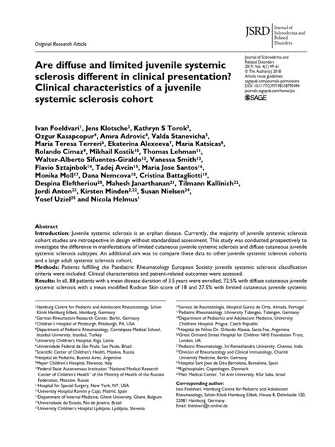 Are Diffuse And Limited Juvenile Systemic Sclerosis Different In