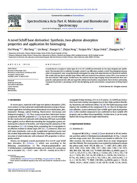Pdf A Novel Schiff Base Derivative Synthesis Two Photon Absorption
