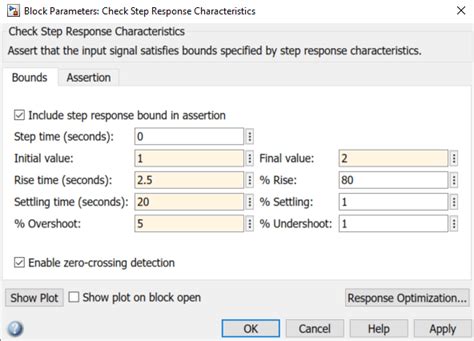 design optimization to meet step response requirements gui matlab