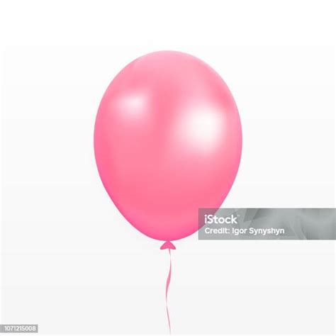 핑크 풍선 벡터입니다 리본 및 Shadov 흰색 배경에 고립 된 파티 Baloon 비행 3d 발 기념일에 대한 스톡 벡터 아트 및 기타 이미지 Istock