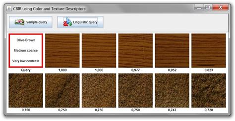 retrieval results for a the texture similarity query with the labels