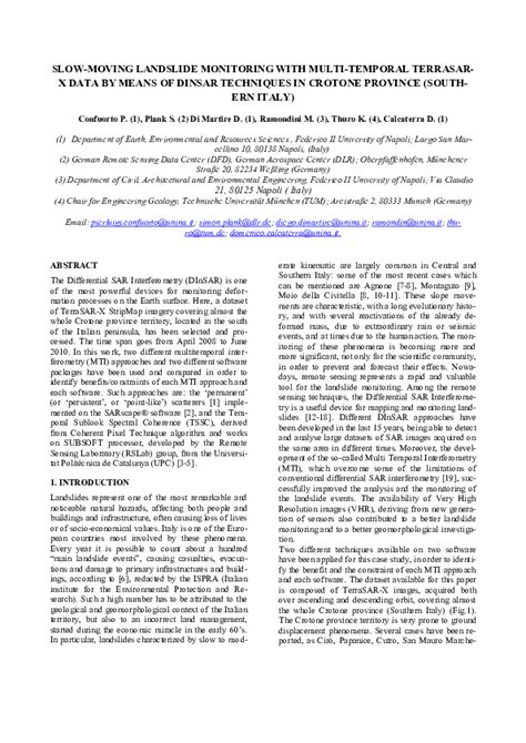 Pdf Slow Moving Landslide Monitoring With Multi Temporal Terrasar X Data By Means Of Dinsar