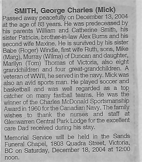 George Charles Mick Smith Petty Officer 1st Class Sonarman Rcn