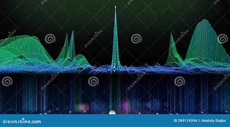 Abstract Background Color Wavy Graph From Dotted Guides With Blurred Lines On Dark Technology