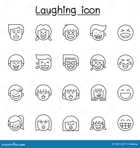 Laughing Icon Set In Thin Line Style Stock Vector Illustration Of Happy Shape 194112471