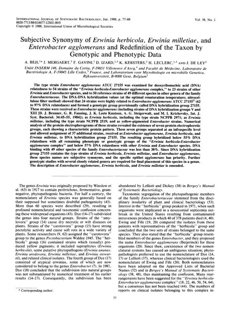 Pdf Subjective Synonymy Of Erwinia Herbicola Erwinia Milletiae And