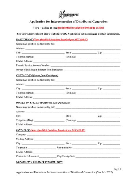 Fillable Online Application And Procedures For Interconnection Of Distributed Generation Fax