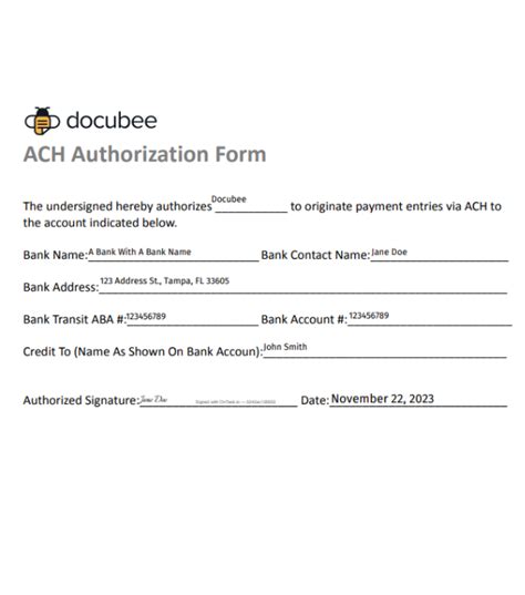 Printable Blank Ach Authorization Form Template Free