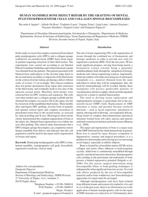 Pdf Human Mandible Bone Defect Repair By The Grafting Of Dental