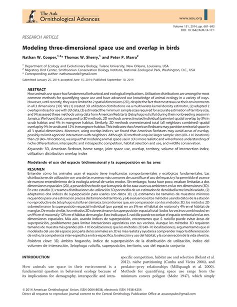 Pdf Modeling Three Dimensional Space Use And Overlap In Birds