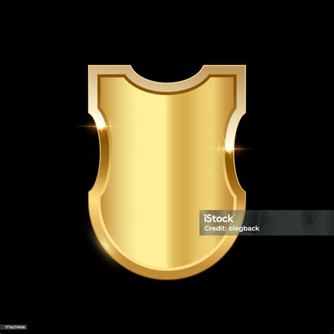 골드 쉴드 벡터 일러스트레이션 금속 코트가있는 현실적인 고립 된 황금 병기 트로피 3d 고급 안전 보호 엠블럼 빈티지 블랭크 반짝이는 로얄 상 3차원 형태에 대한 스톡 벡터