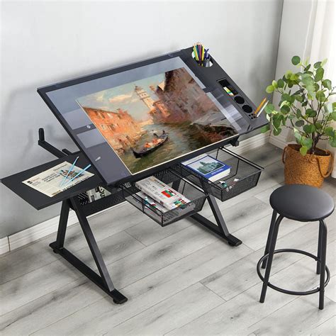 Adjustable Glass Drafting Table With Stool LifeSky Australia Ubuy