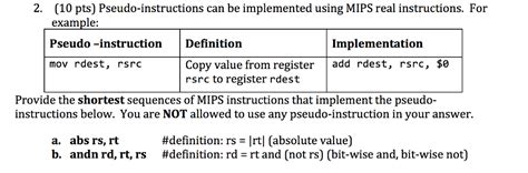 Solved Pseudo Instructions Can Be Implemented Using Mips