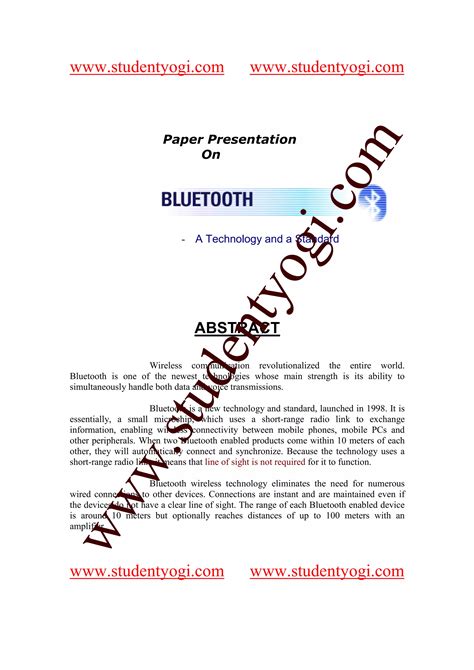 Bluetooth Abstract Paper Presentation Pdf Computer Peripherals Computing