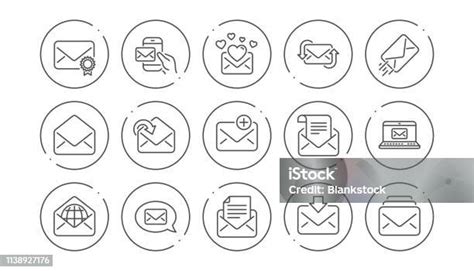 메일 메시지 줄 아이콘입니다 뉴스레터 이메일 서신 선형 아이콘 집합입니다 벡터 0명에 대한 스톡 벡터 아트 및 기타 이미지 0명 고급 뉴스레터 Istock