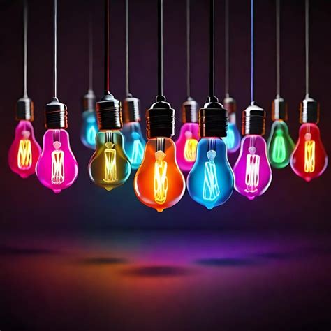 Premium Ai Image A Colorful Glowing Idea Bulb Lamp Visualization Of Brainstorming Bright Idea