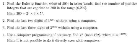 Solved Find the Euler φ function value of in other Chegg