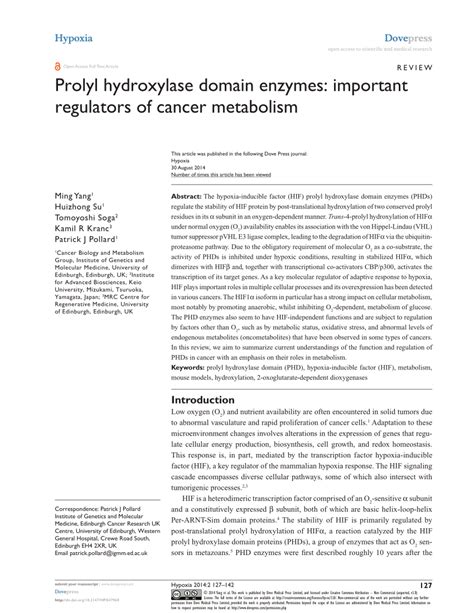 Pdf Prolyl Hydroxylase Domain Enzymes Important Regulators Of Cancer