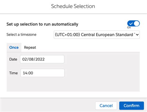 how do i schedule the running of my selections in deselect segment