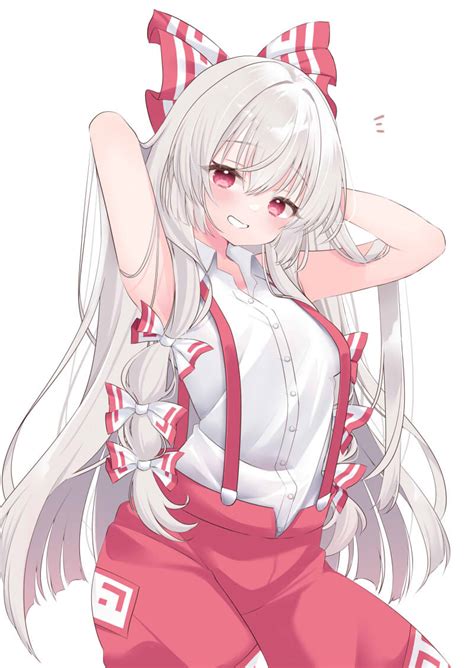Tosakaoil Fujiwara No Mokou Touhou Commentary Request 1girl Arm Up Armpits Bow Braid