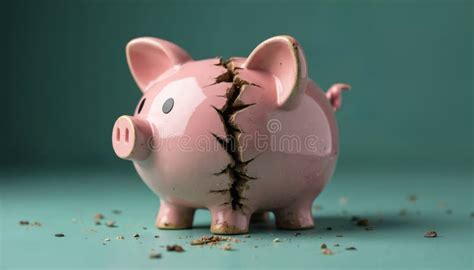 Shattered Piggy Bank Symbolizes Financial Crisis Failure Broken Pink