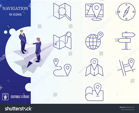 outline navigation map icon set stock vector royalty free 2009632133