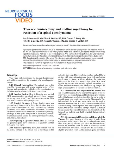 Pdf Thoracic Laminectomy And Midline Myelotomy For Resection Of A Spinal Ependymoma