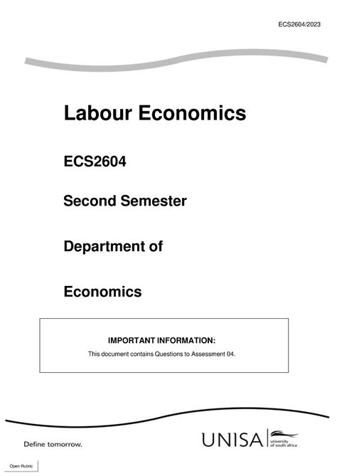ECS Questions To Assessment Semester Labour Economics ECS Second Semester
