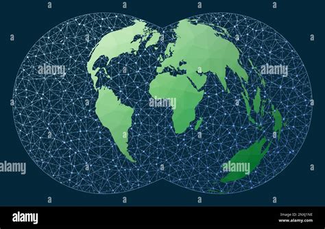 World Map Connection Rectangular Polyconic Projection Green Low Poly World Map With Network