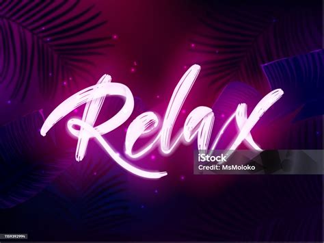 야자수 잎과 3d 문자와 어두운 파란색과 보라색 네온 열대 디자인 여름 밤 벡터 그림입니다 네온에 대한 스톡 벡터 아트 및 기타 이미지 Istock