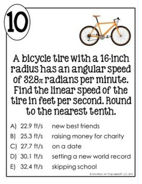 Linear And Angular Speed Math Lib Activity By All Things Algebra