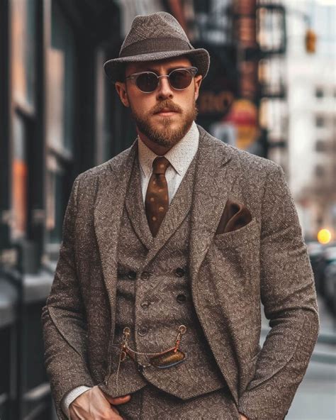 Brown Tweed Double Breasted Vintage Suit