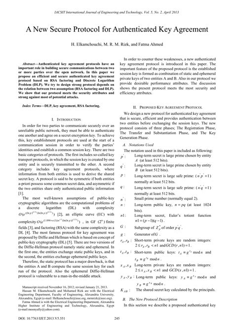 Pdf A New Secure Protocol For Authenticated Key Agreement