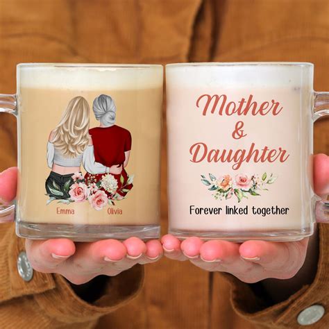 Mother And Daughter Forever Linked Together Personalized Glass Mug