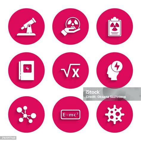 X 글리프의 제곱근 방정식 솔루션 바이러스 머리 및 전기 기호 분자 전기 패널 방사선 경고 문서 및 망원경 아이콘을 설정합니다 벡터 건강 진단에 대한 스톡 벡터 아트 및
