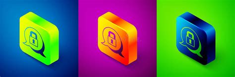 Isometric Lock Icon Isolated On Blue Purple And Green Background Padlock Sign Stock