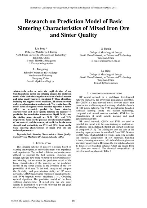 Pdf Research On Prediction Model Of Basic Sintering Characteristics Of Mixed Iron Ore And