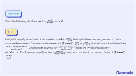 SOLVED Verify the following identities cotθ sinθ cosθ cscθ