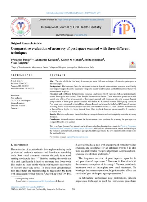 Pdf Comparative Evaluation Of Accuracy Of Post Space Scanned With Three Different Techniques