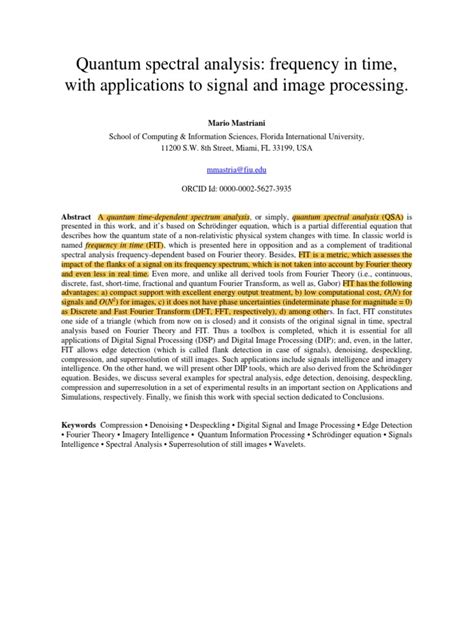 Quantum Spectral Analysis Pdf Fast Fourier Transform Discrete