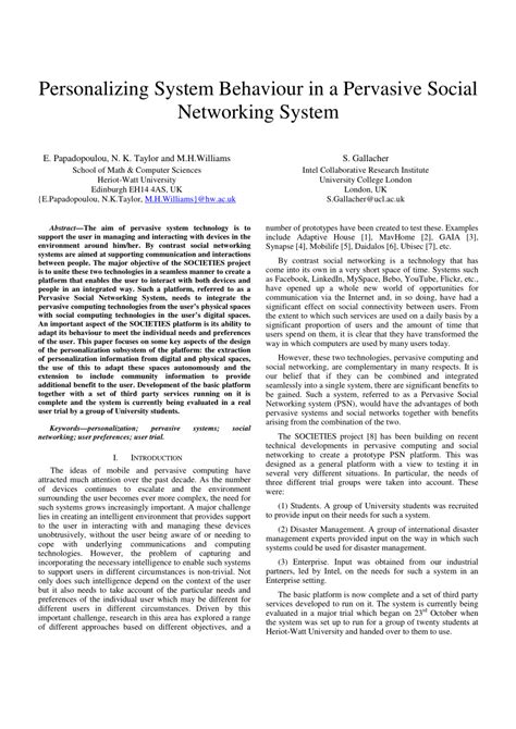 Pdf Personalizing System Behaviour In A Pervasive Social Networking System