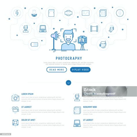 사진 작가 카메라 필름 플래시 초점 빛의 얇은 선 아이콘으로 사진 개념 벡터 일러스트 레이 션 웹 페이지의 서식 파일 개념에 대한 스톡 벡터 아트 및 기타 이미지 Istock